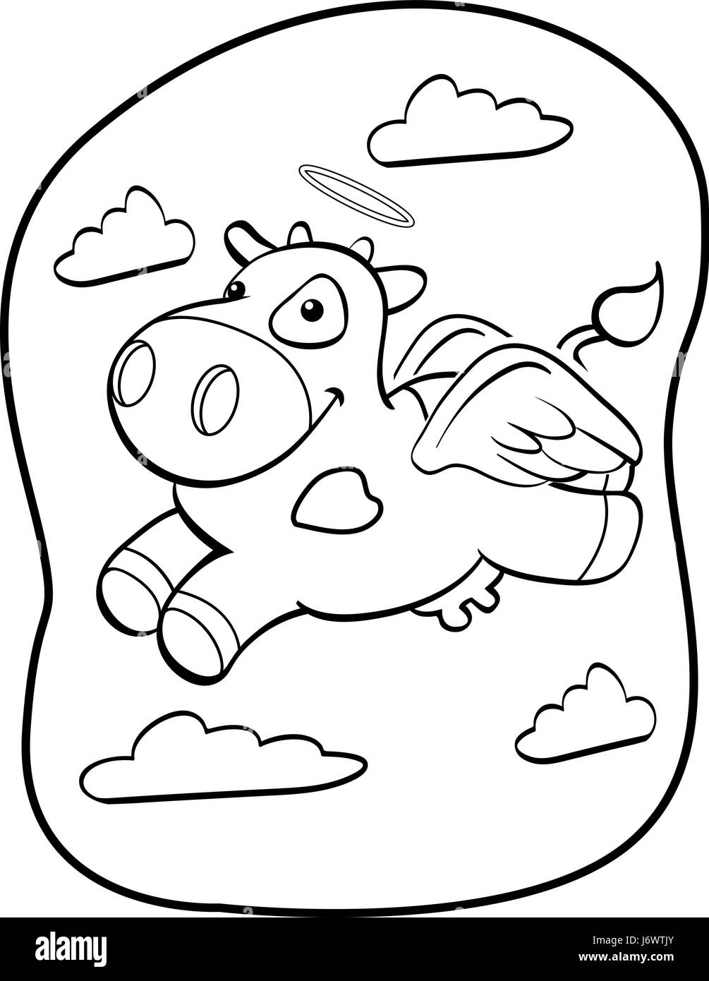 A happy cartoon holy cow flying with a halo and wings Stock Vector ...