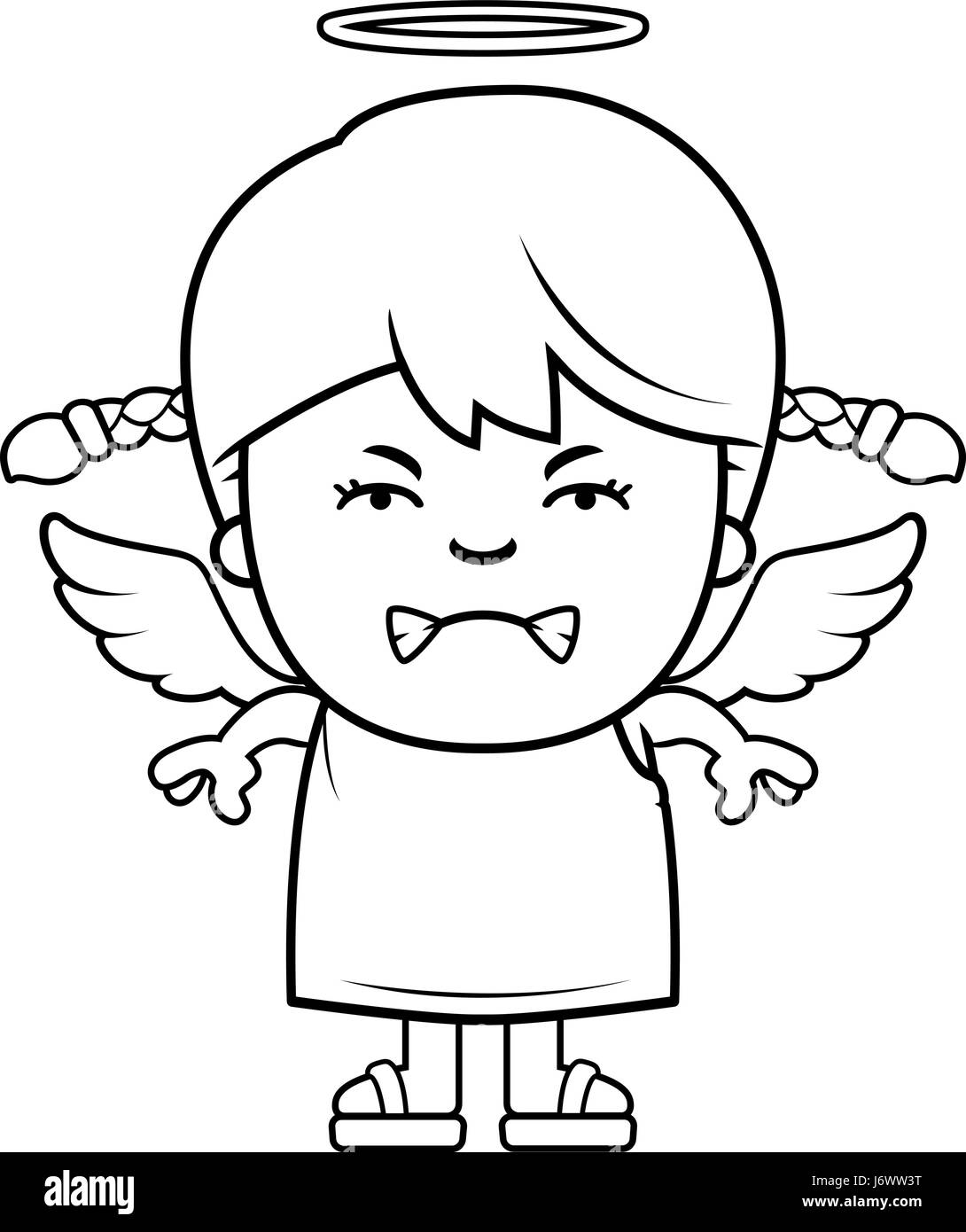 A cartoon illustration of a angel girl with an angry expression Stock ...