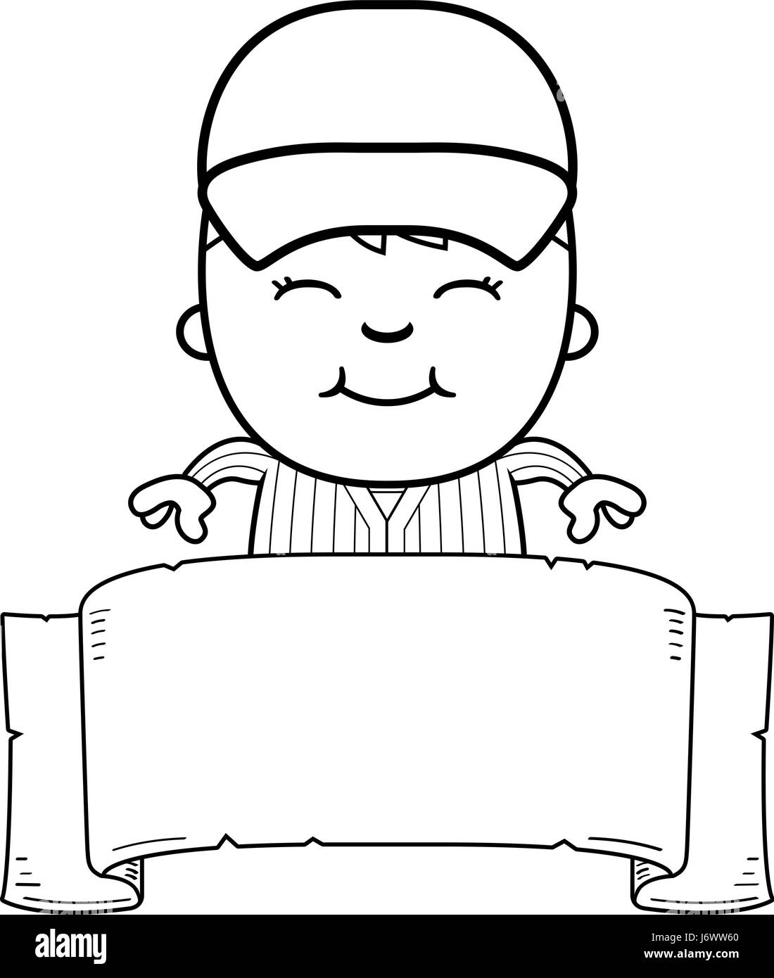 A cartoon illustration of a boy baseball player with a banner Stock ...
