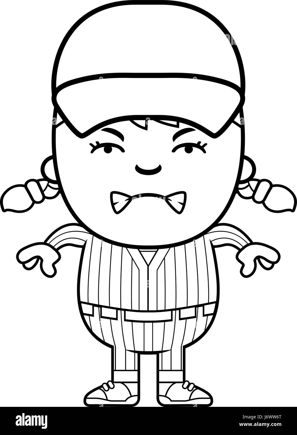 A cartoon illustration of a girl baseball player looking angry Stock ...