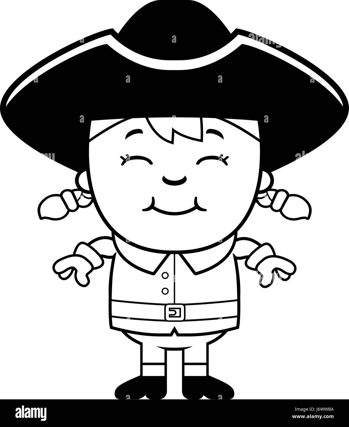 A cartoon illustration of a colonial girl standing and smiling Stock ...