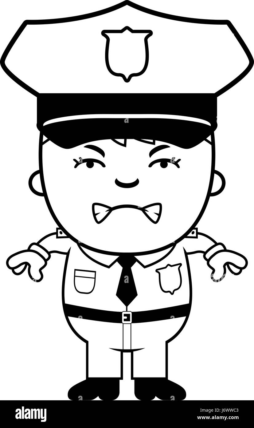 A cartoon illustration of a police officer boy looking angry Stock ...