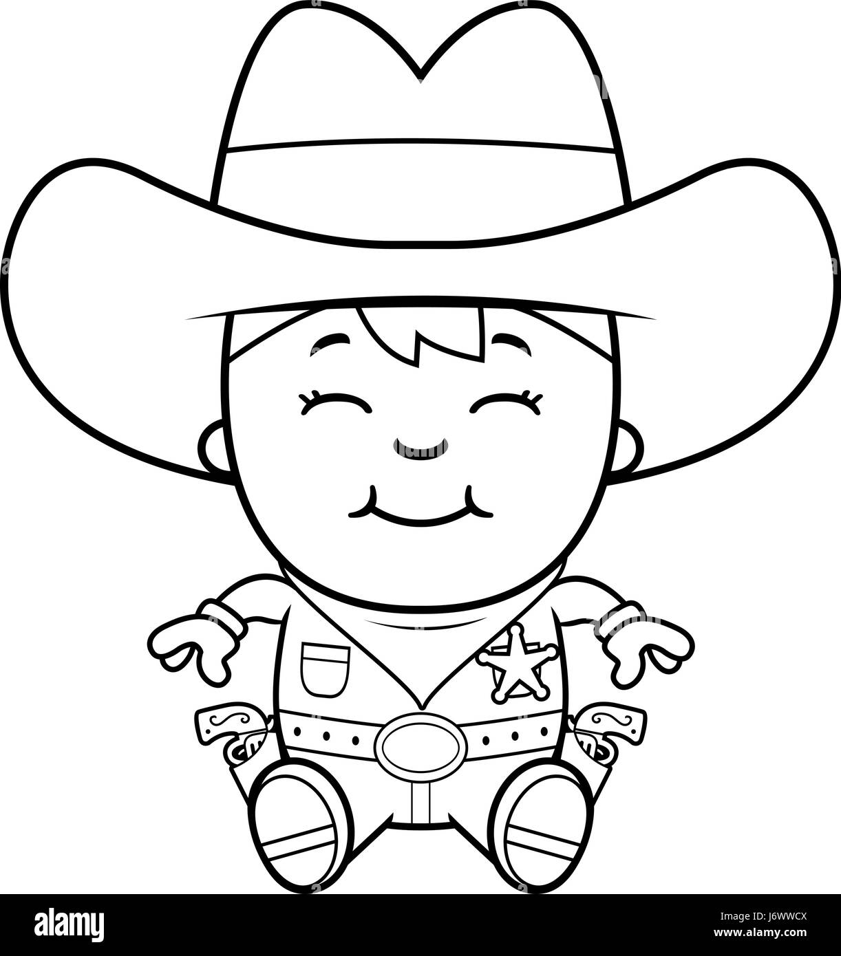 A cartoon illustration of a little cowboy sitting and smiling Stock ...