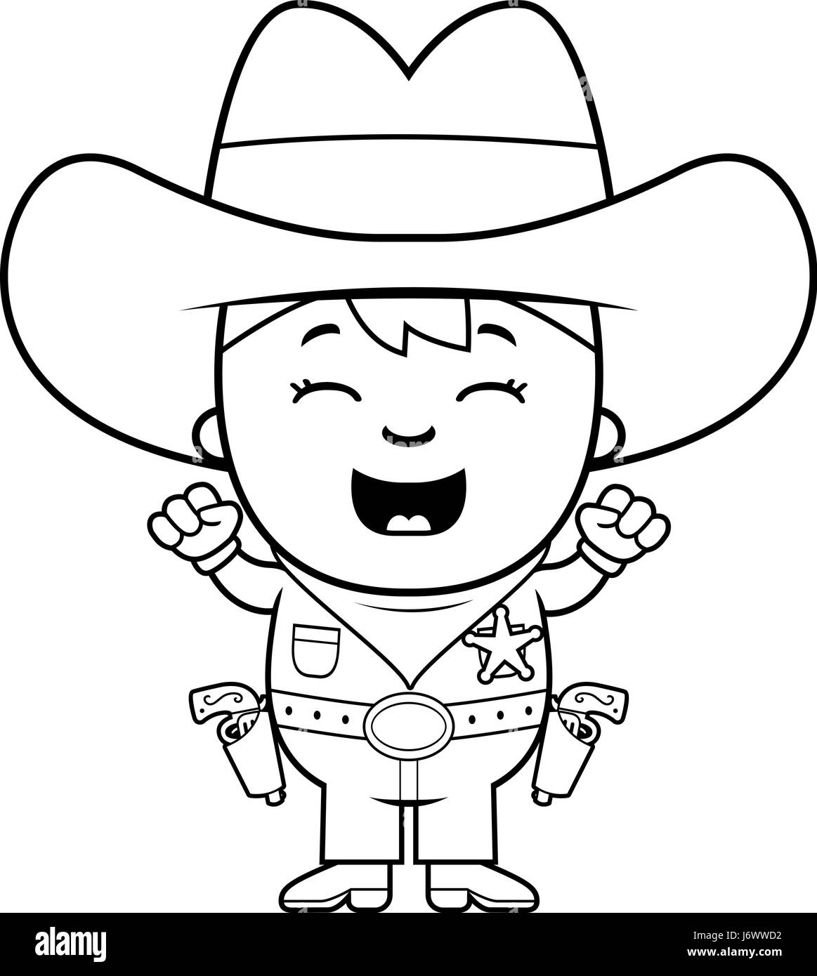 A cartoon illustration of a little cowboy excited and smiling Stock ...