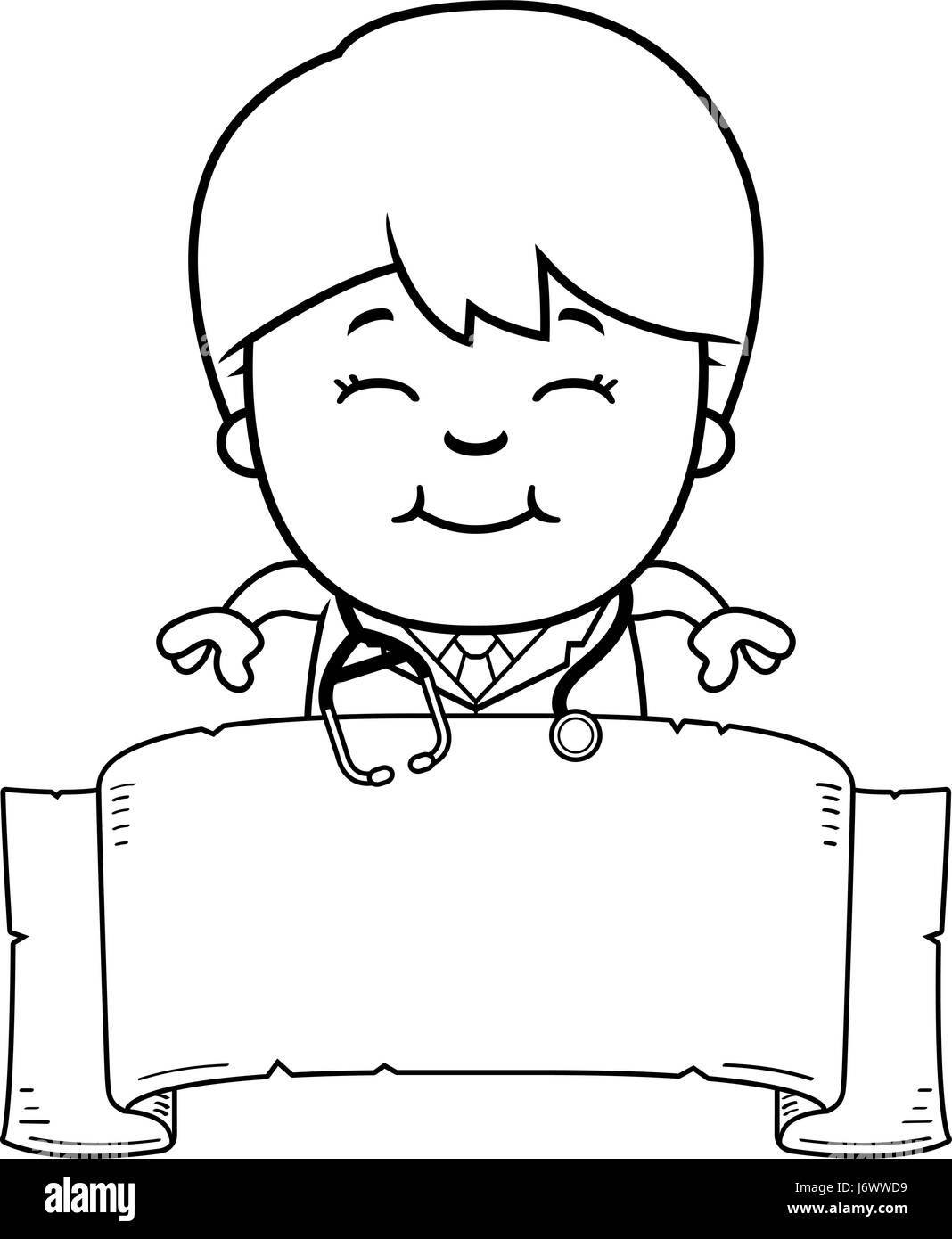 A cartoon illustration of a child doctor with a banner Stock Vector ...