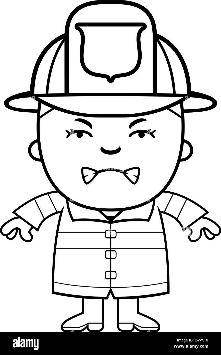 A cartoon illustration of a firefighter boy looking angry Stock Vector ...
