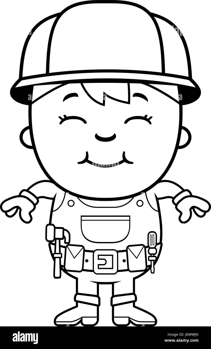 A cartoon illustration of a boy construction worker standing and ...