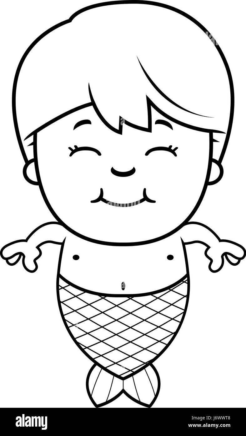 A cartoon illustration of a merman boy standing and smiling Stock ...