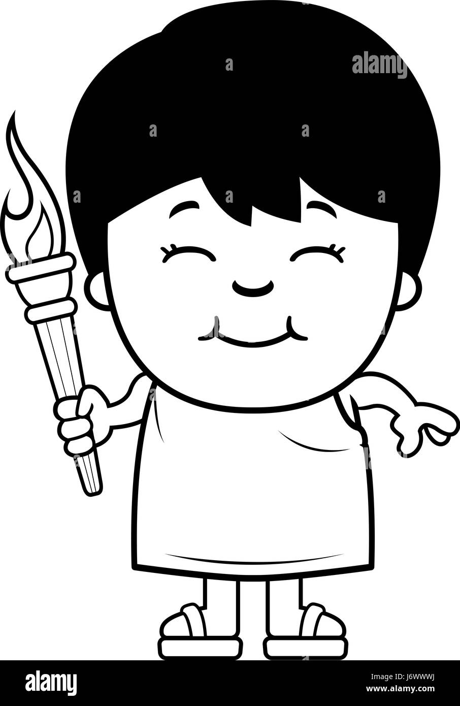A cartoon illustration of a Greek boy holding the Olympic torch Stock ...