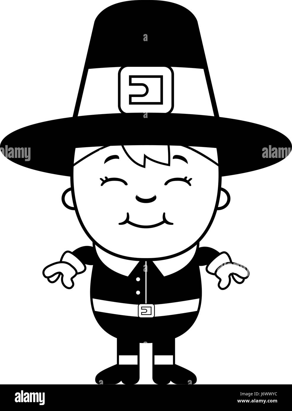 A cartoon illustration of a boy pilgrim standing and smiling Stock ...