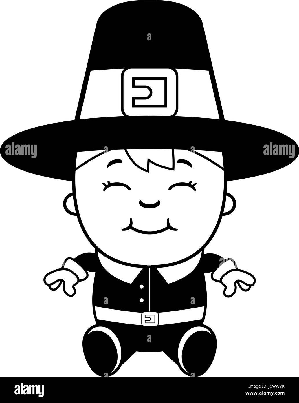 A cartoon illustration of a boy pilgrim sitting and smiling Stock ...