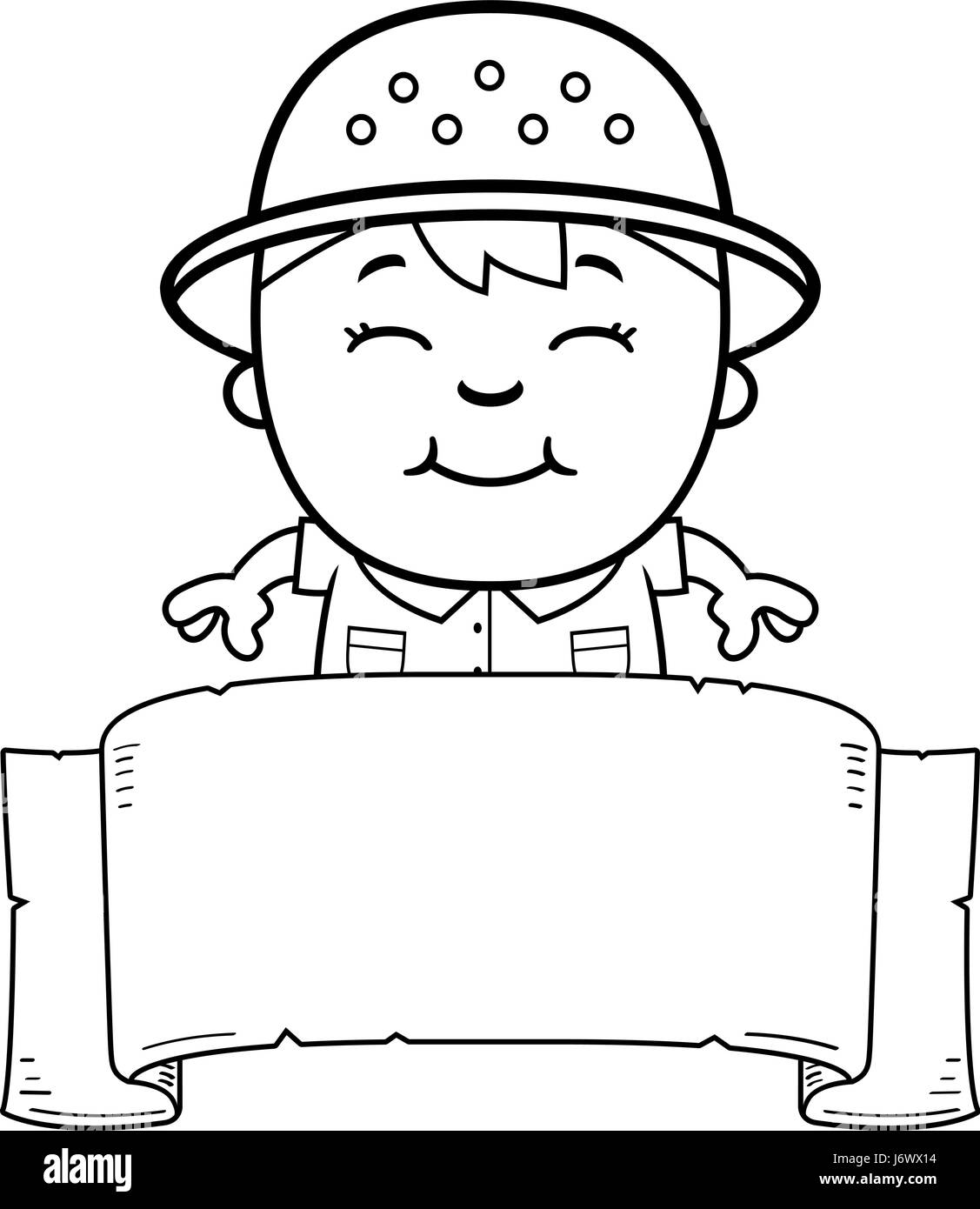 A cartoon illustration of a boy explorer with a banner Stock Vector ...