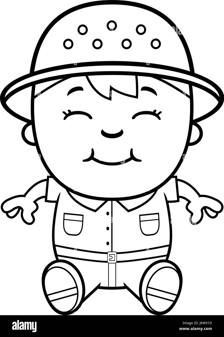 A cartoon illustration of a boy explorer sitting and smiling Stock ...