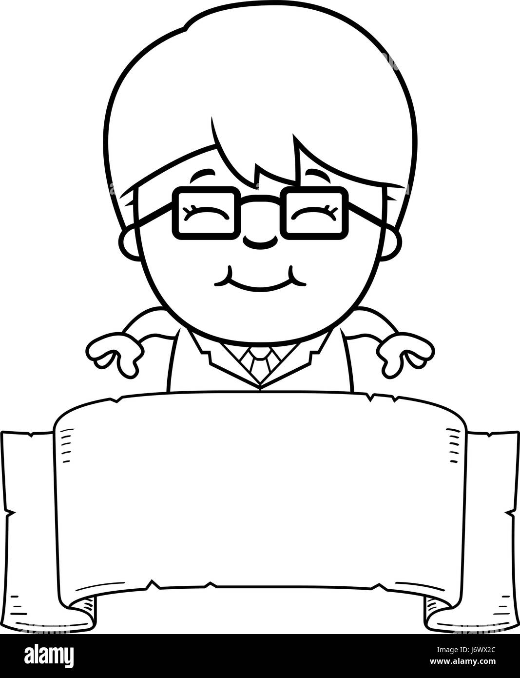A cartoon illustration of a little scientist with a banner Stock Vector ...