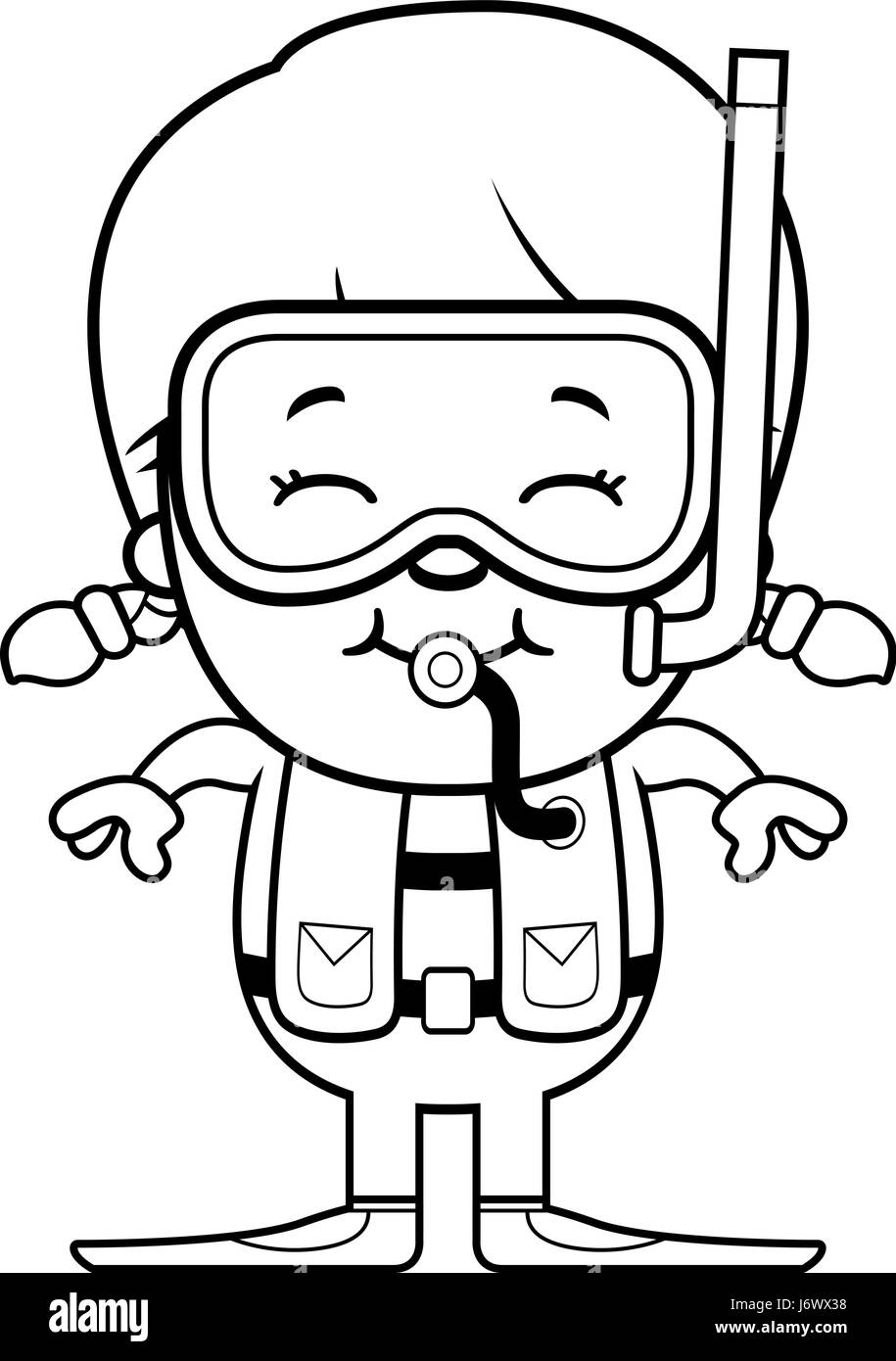 A cartoon illustration of a scuba diver girl standing and smiling Stock ...