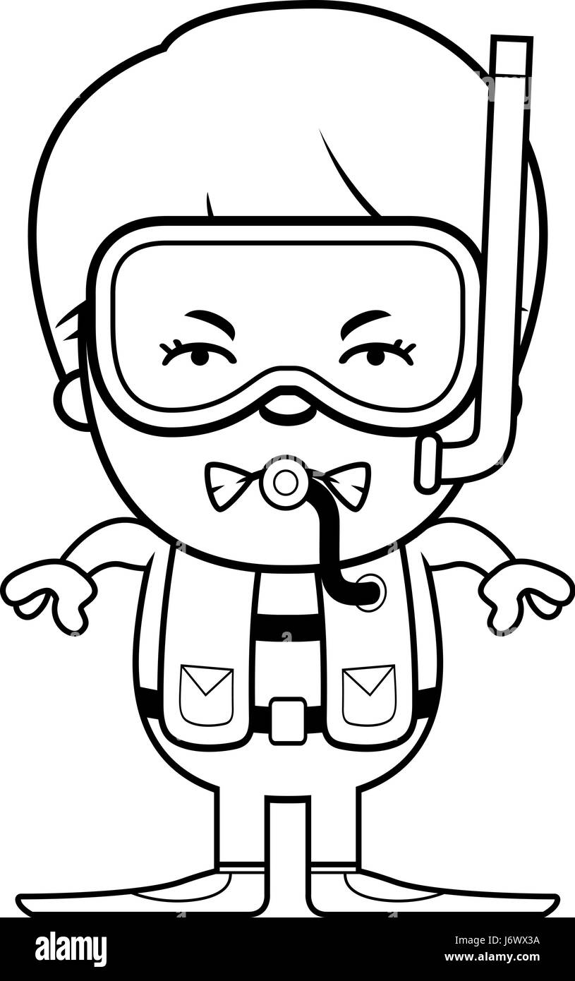 A cartoon illustration of a scuba diver boy looking angry Stock Vector ...