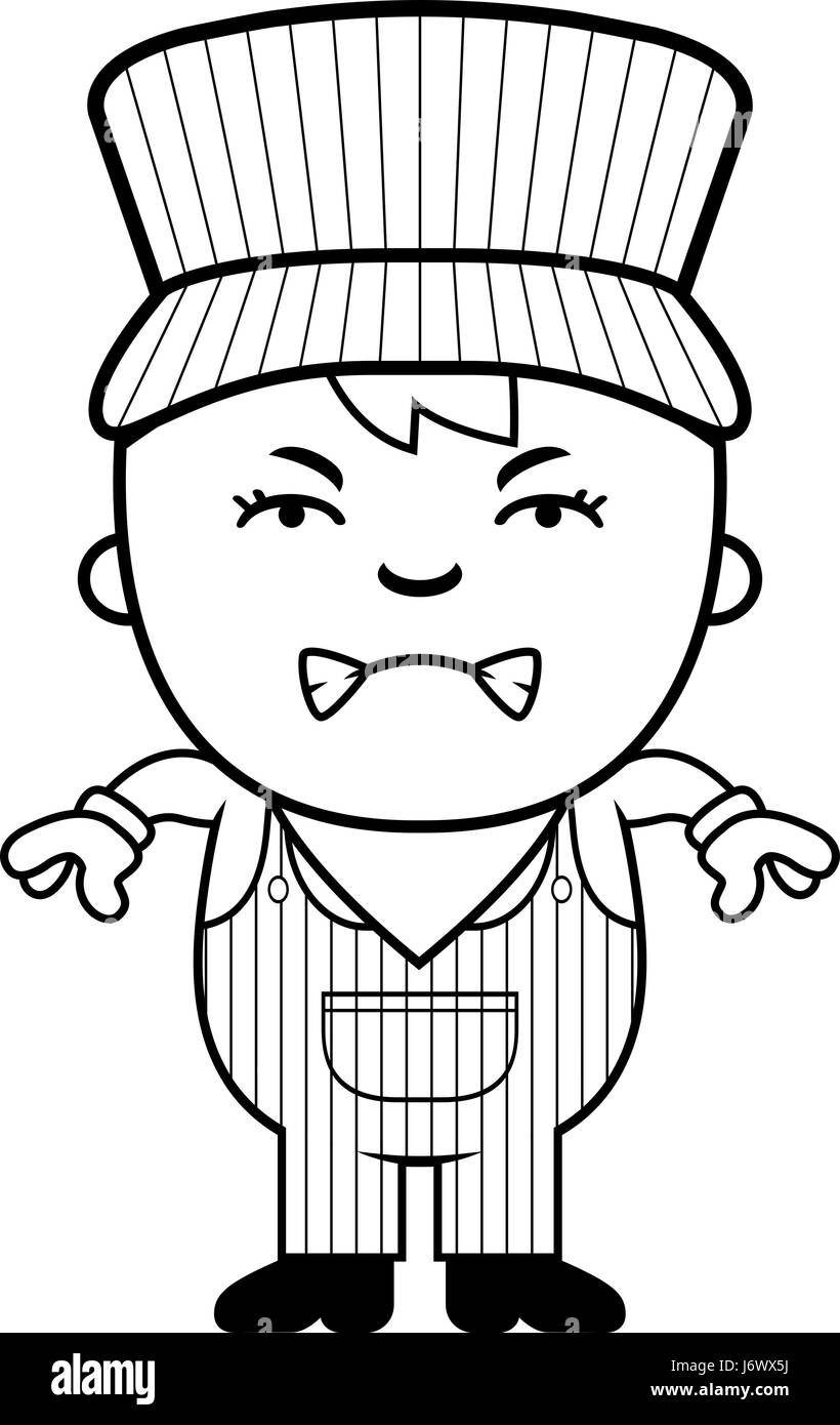 A cartoon illustration of a boy train conductor looking angry Stock ...