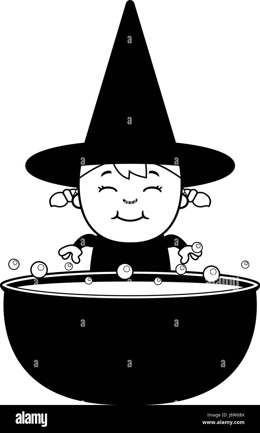 A cartoon illustration of a girl witch with a cauldron Stock Vector ...