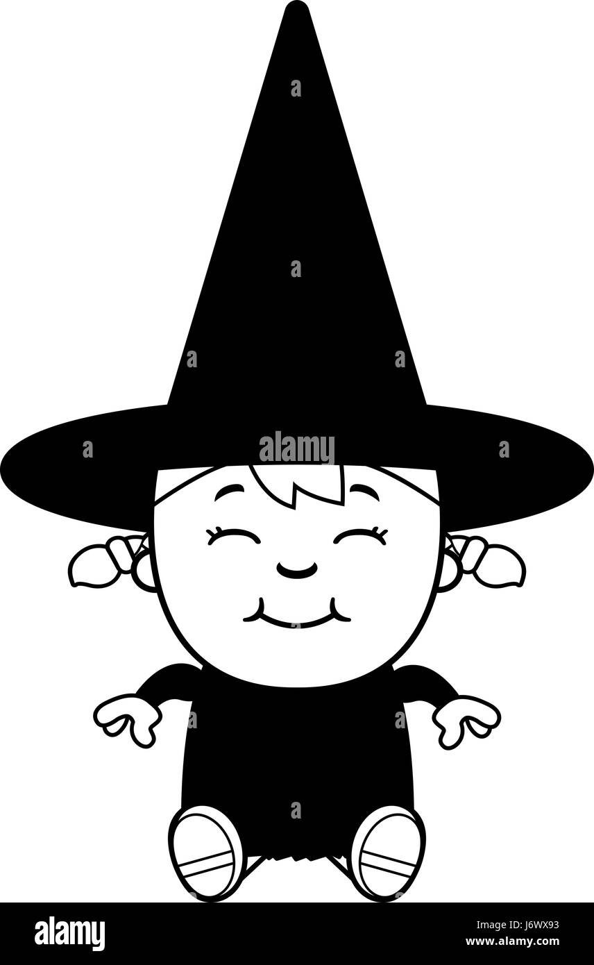 A cartoon illustration of a girl witch sitting and smiling Stock Vector ...