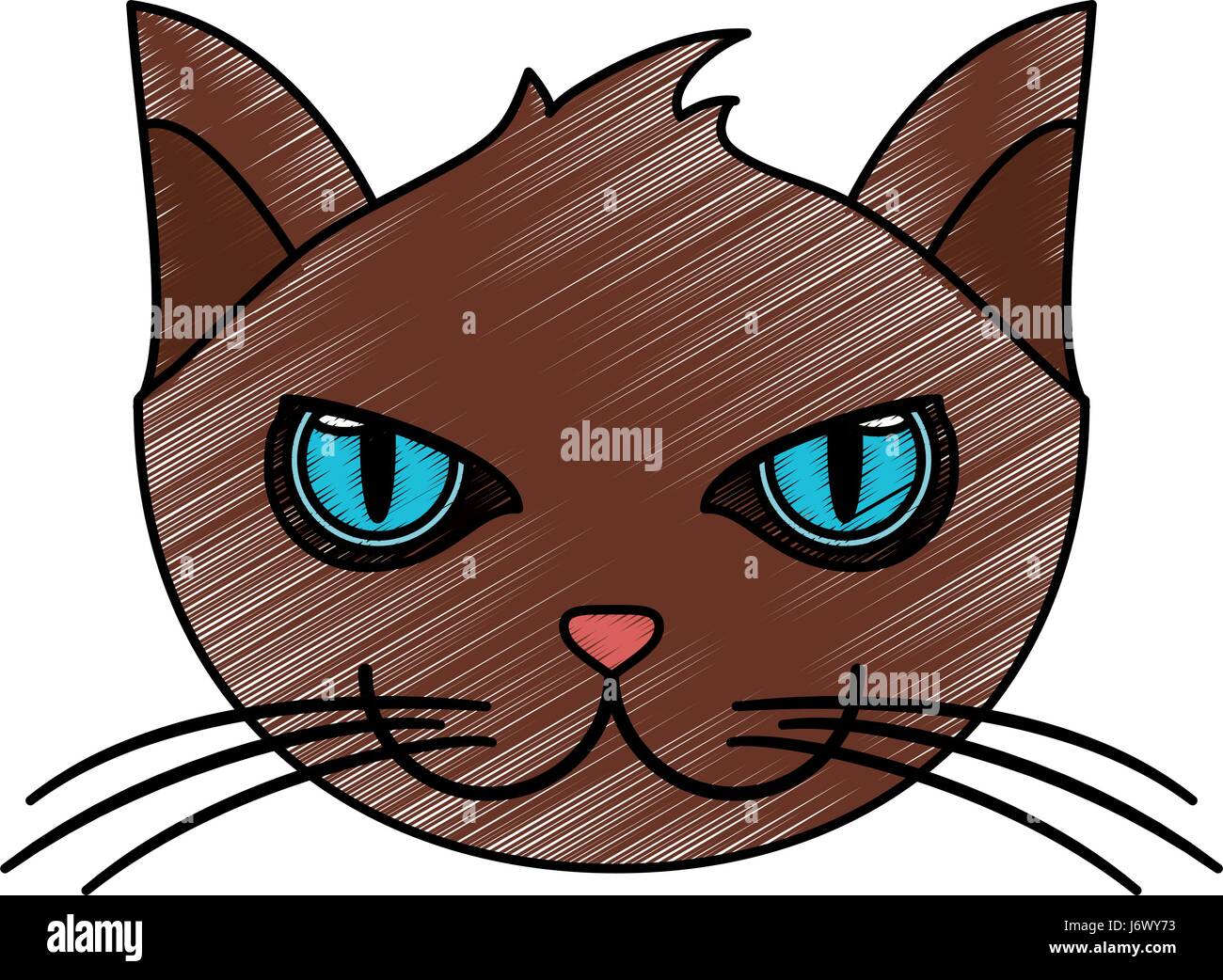 color pencil cartoon front view face cat animal Stock Vector Image ...