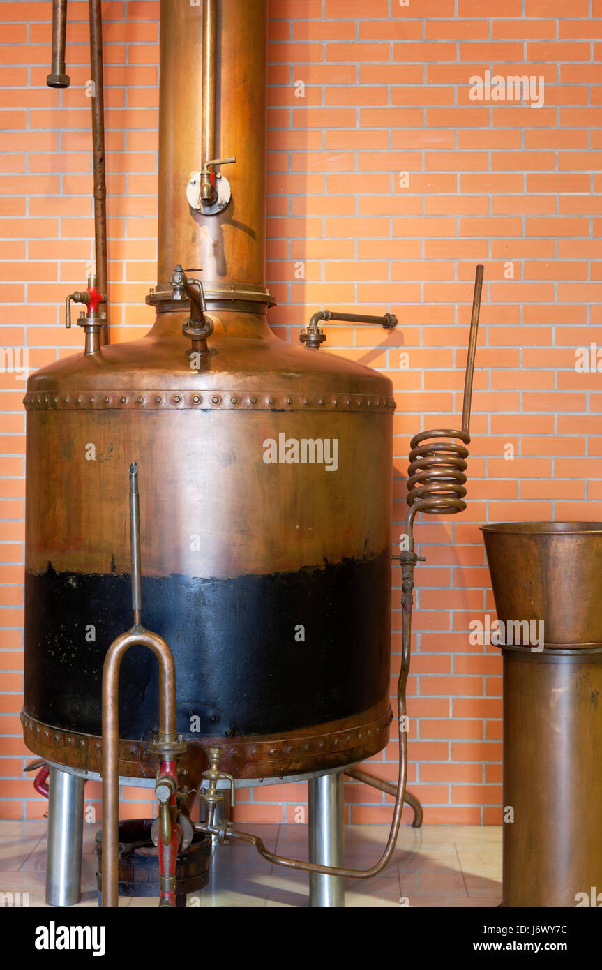 antique alcohol brass traditional copper still distillery winery inside ...