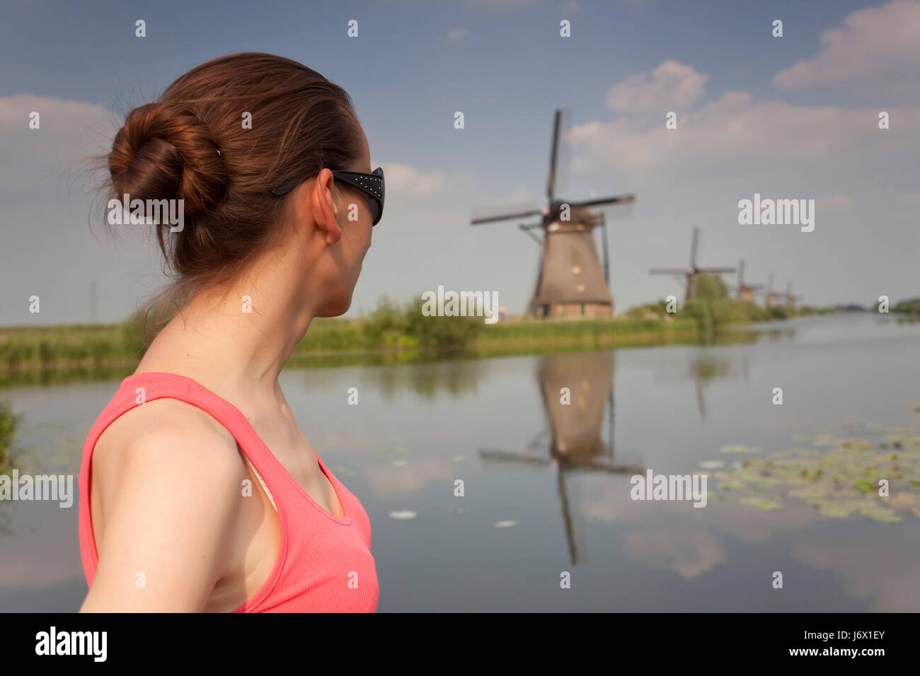woman holland netherlands windmill landscape scenery countryside nature ...
