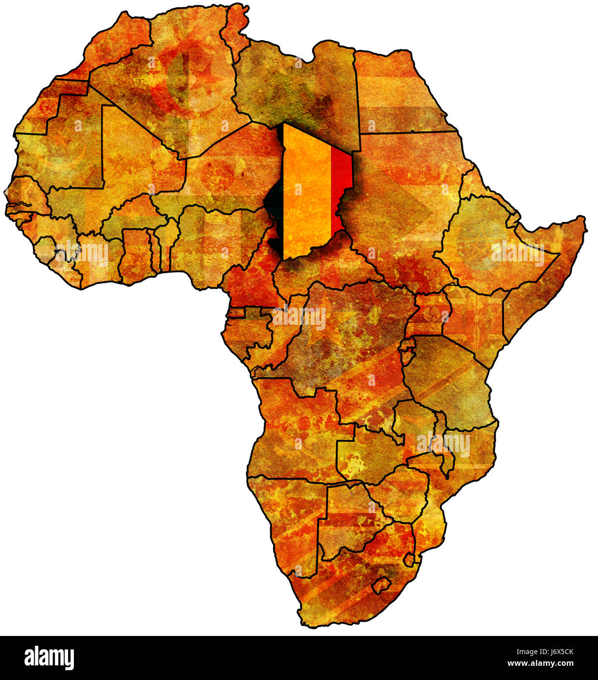 chad flag on africa map Stock Photo - Alamy