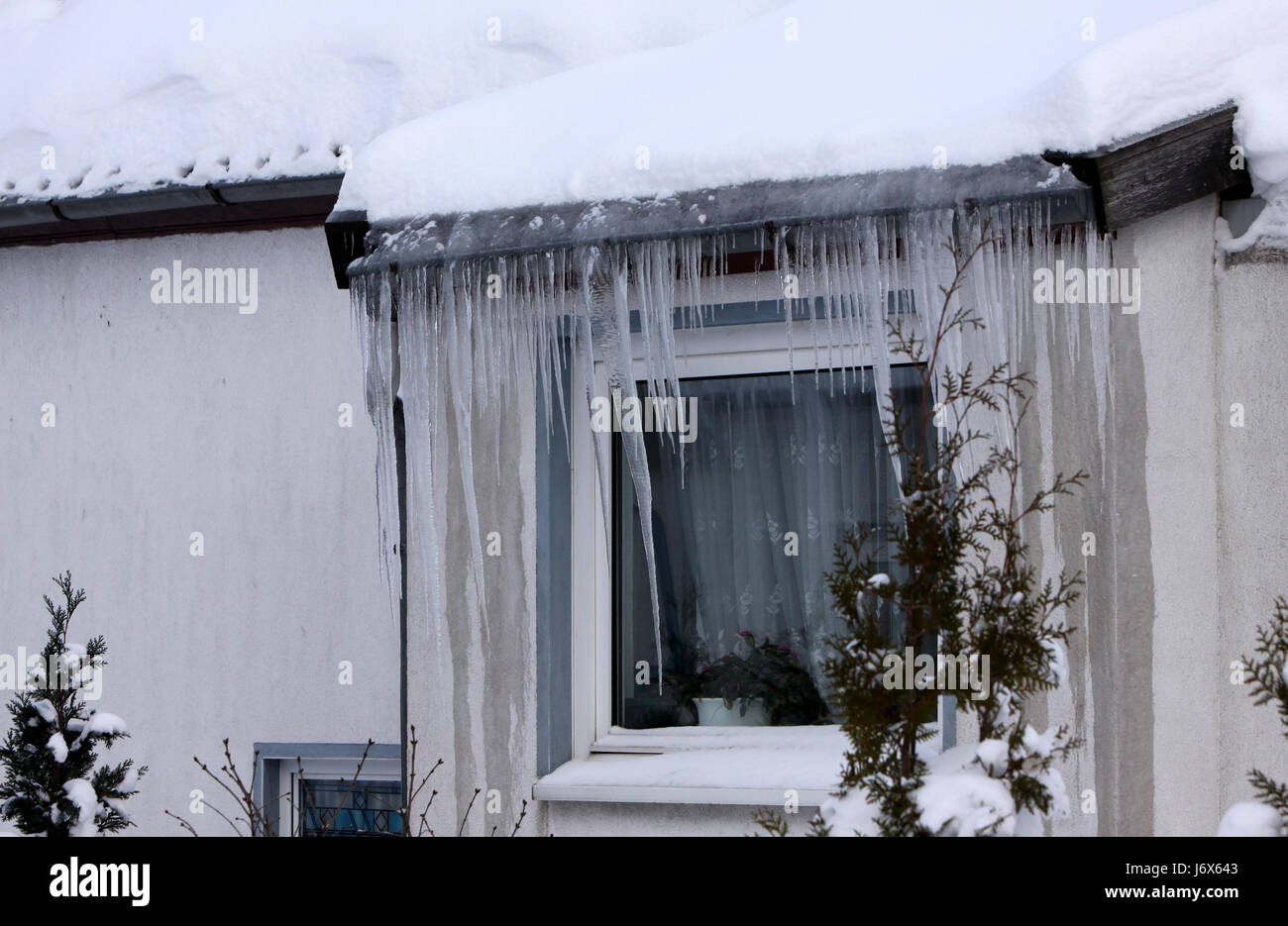 winter window porthole dormer window pane cold ice icicle icicles icy ...
