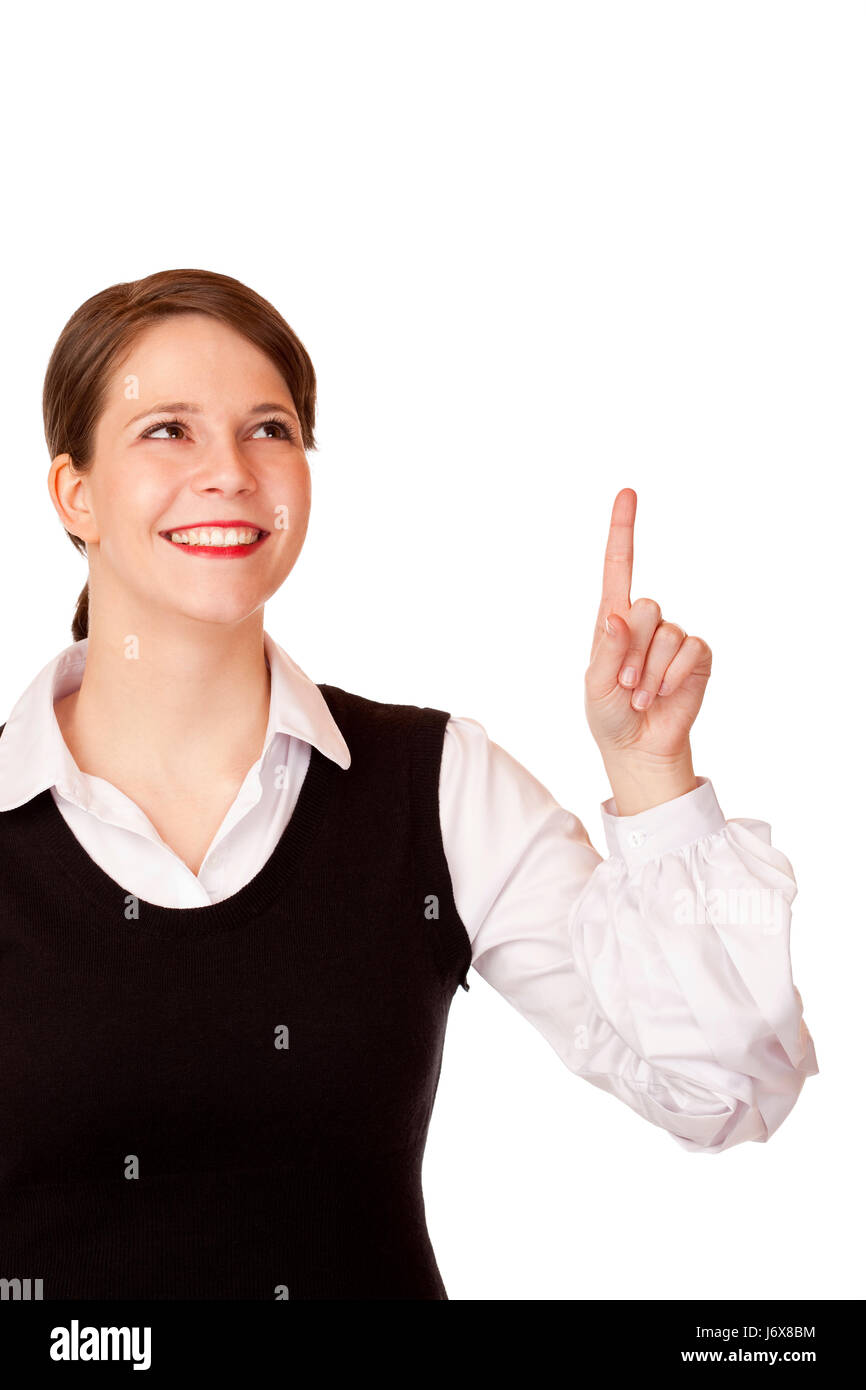 indicate show interpret finger businesswoman career woman offer ...