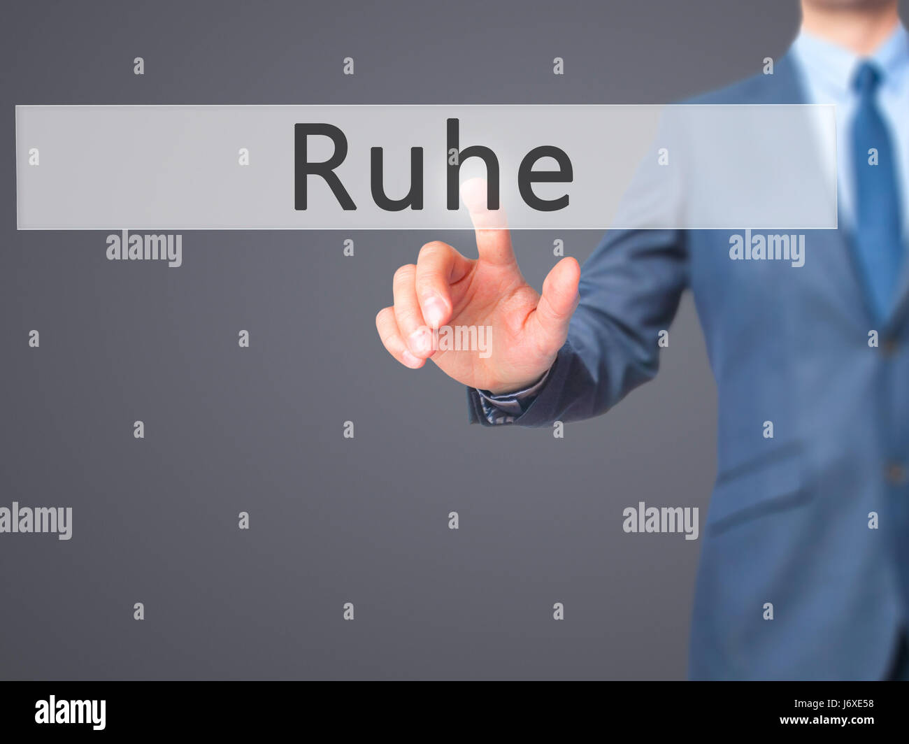 Ruhe (Quiet in German) - Businessman hand pressing button on touch ...