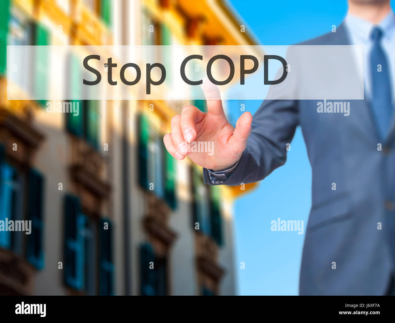 Stop COPD - Businessman hand pressing button on touch screen interface ...