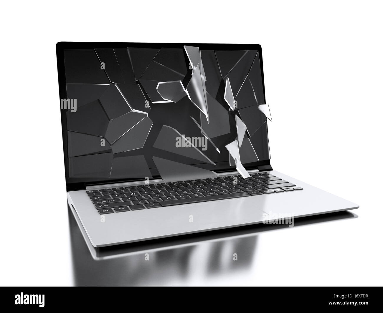 3d renderer illustration. Laptop with broken screen. Technology concept ...