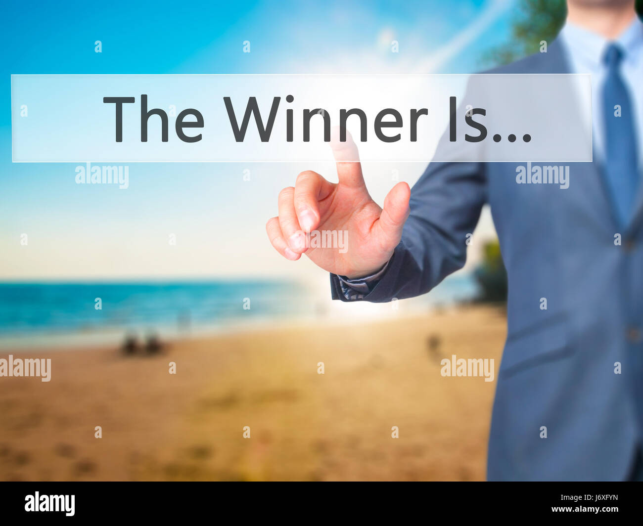 The Winner Is... - Businessman hand pressing button on touch screen ...