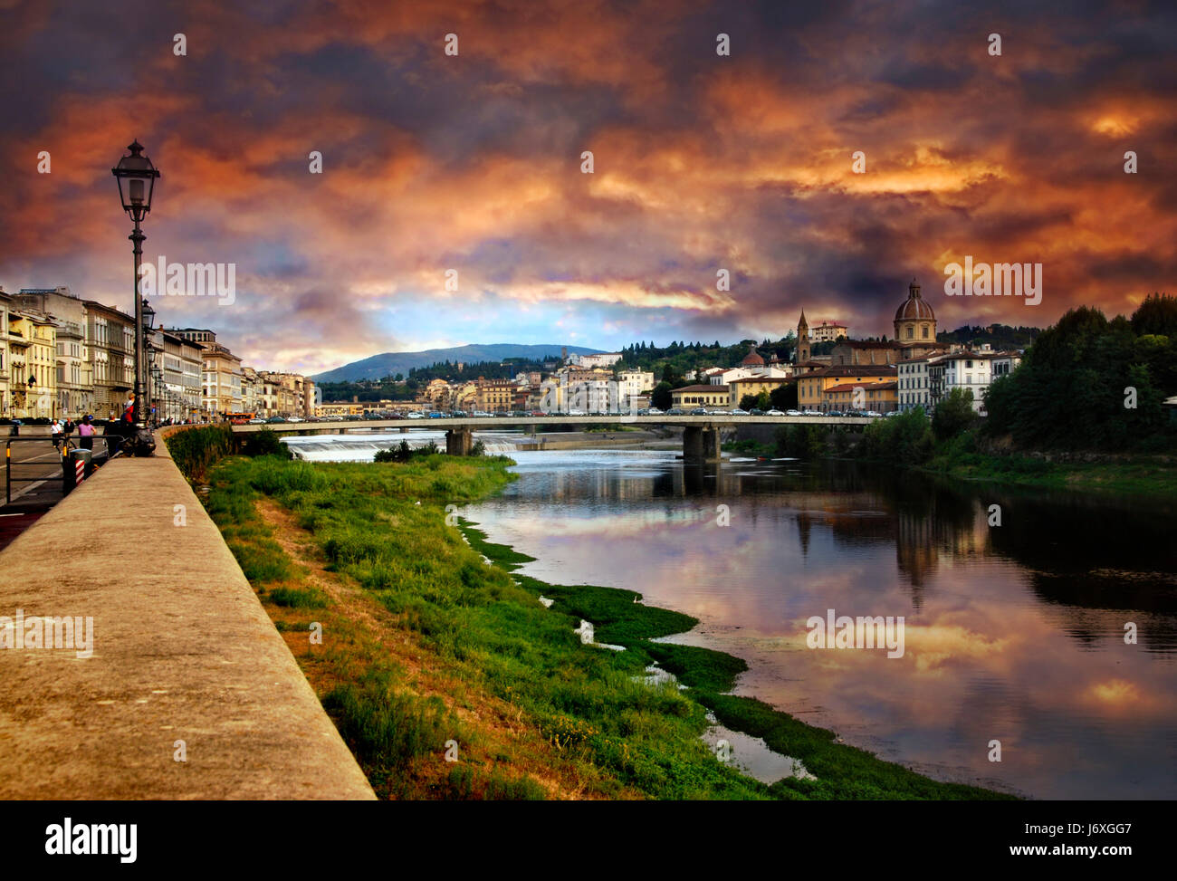 sunset dusk florence river water travel city town art culture famous ...