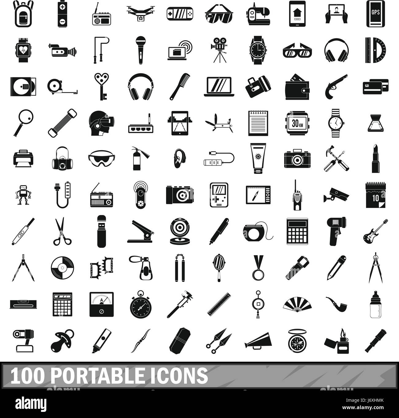 100 portable icons set, simple style Stock Vector Image & Art - Alamy
