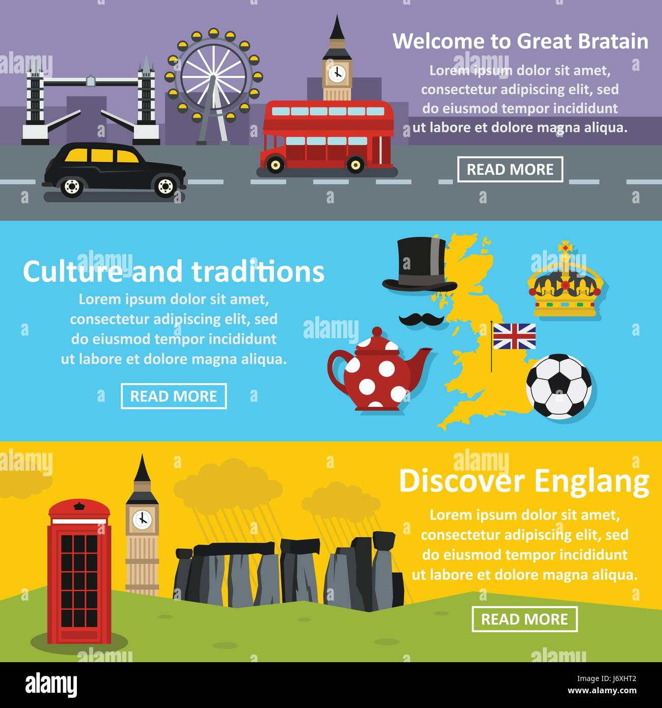 England travel banner horizonatal set, flat style Stock Vector Image ...