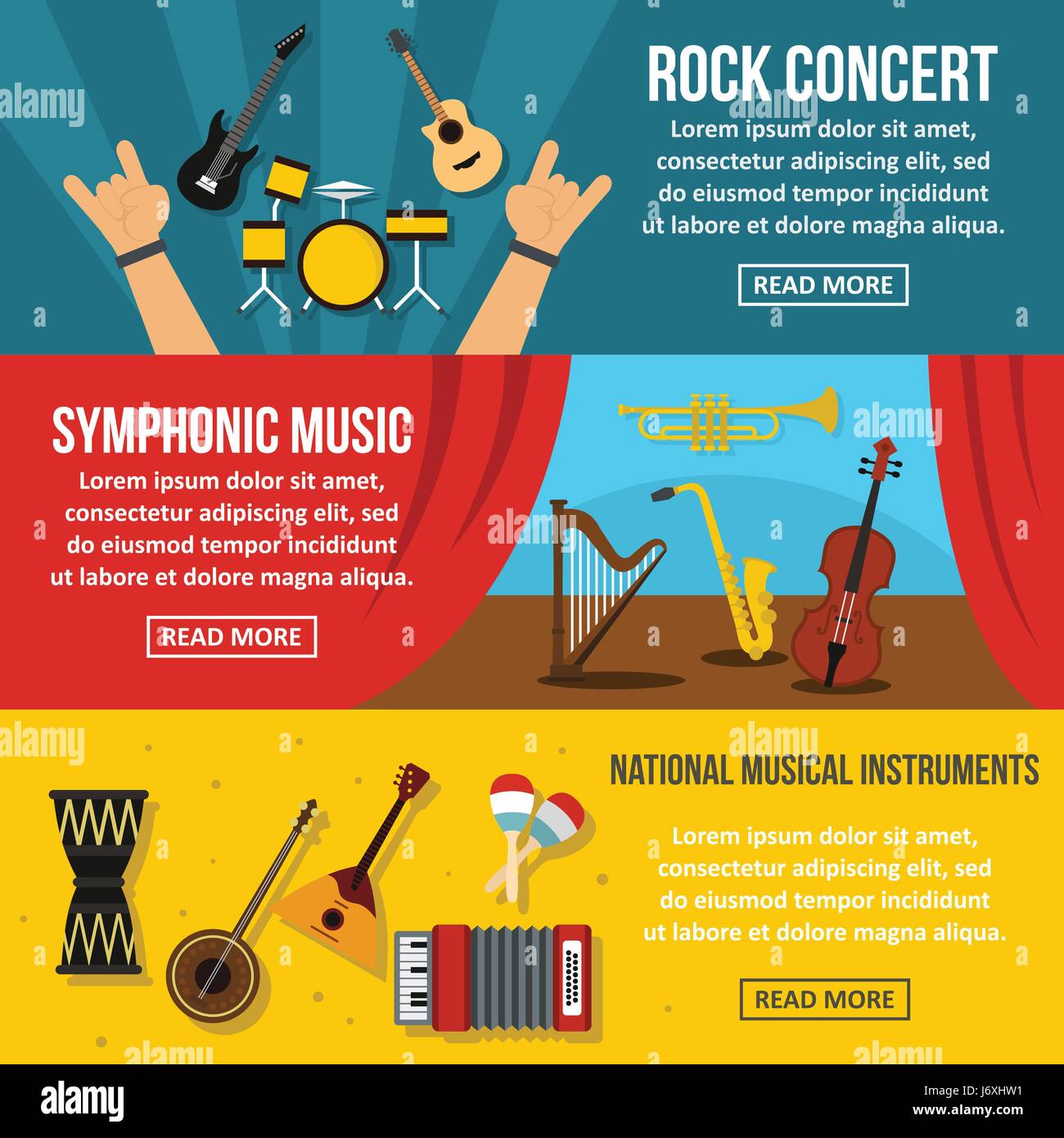 Concert poster banner horizonatal set, flat style Stock Vector Image ...