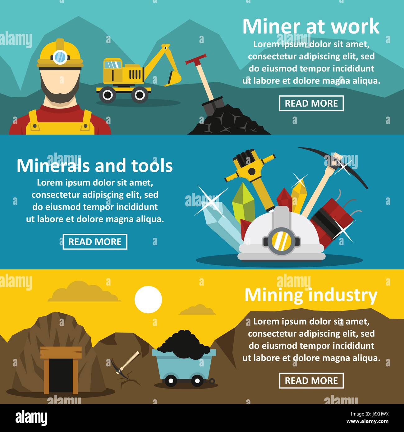 Mining industry banner horizonatal set, flat style Stock Vector Image ...