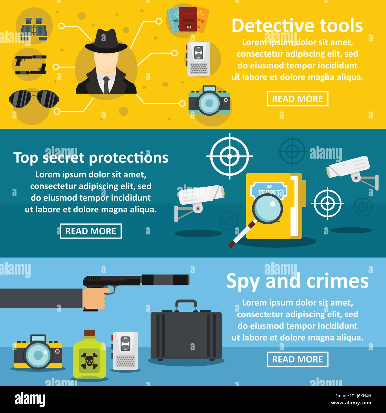 Detective tools banner horizonatal set, flat style Stock Vector Image ...