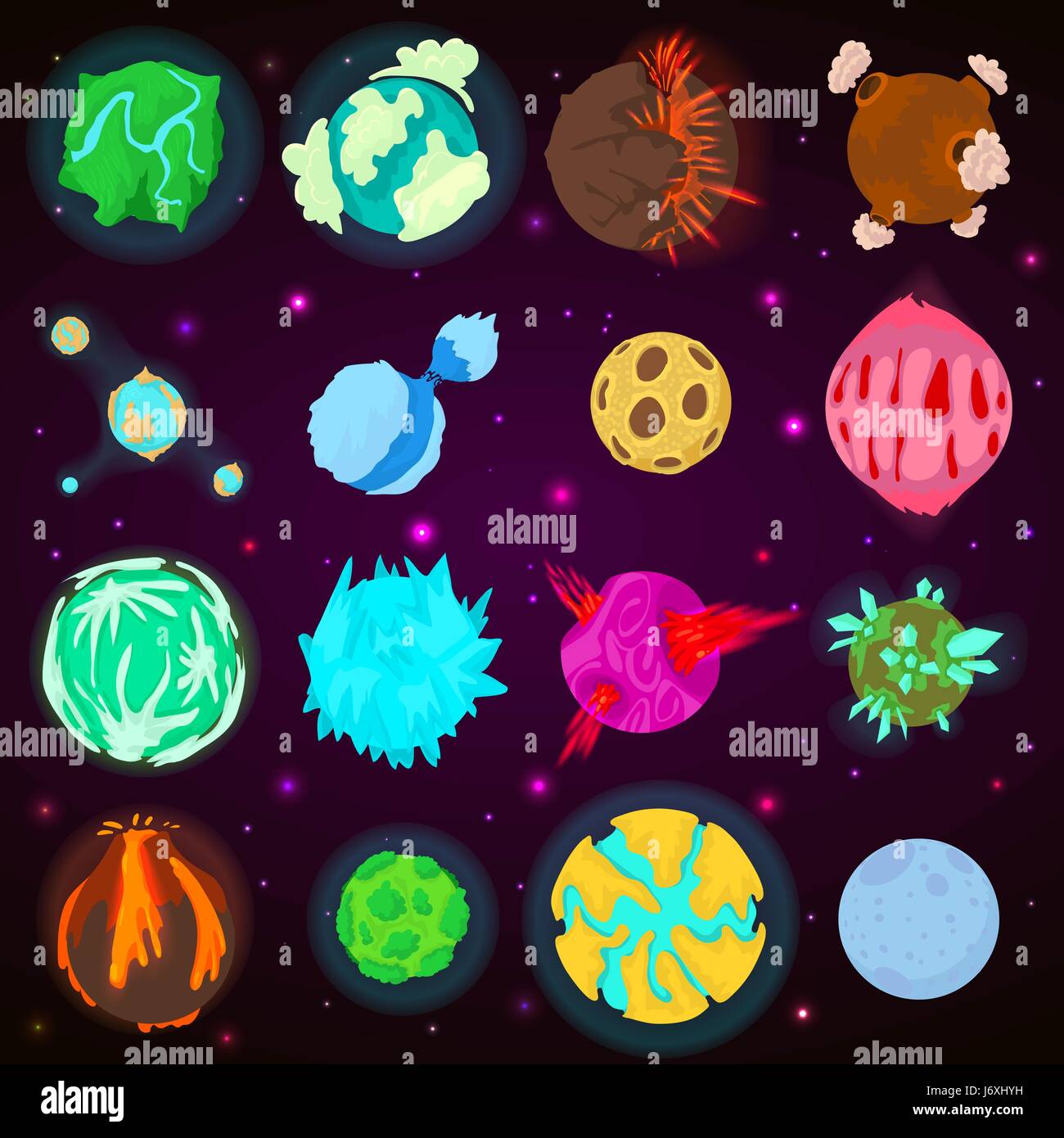 Fantastic color planets icons set, cartoon style Stock Vector Image ...