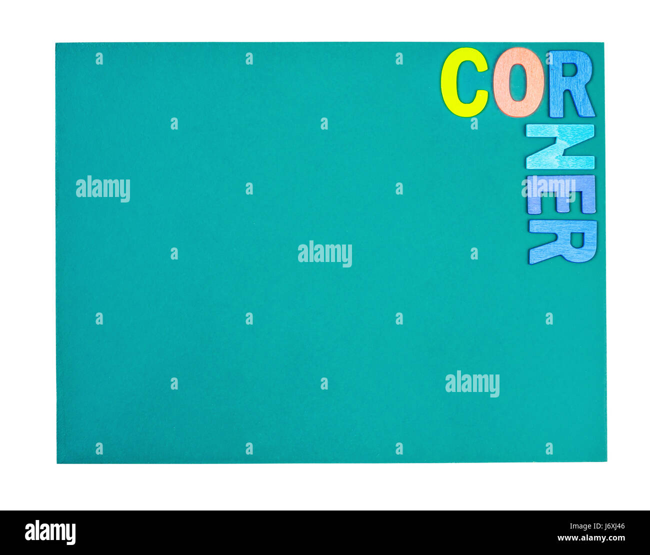 Corner word form wooden color on green board isolated on white ...