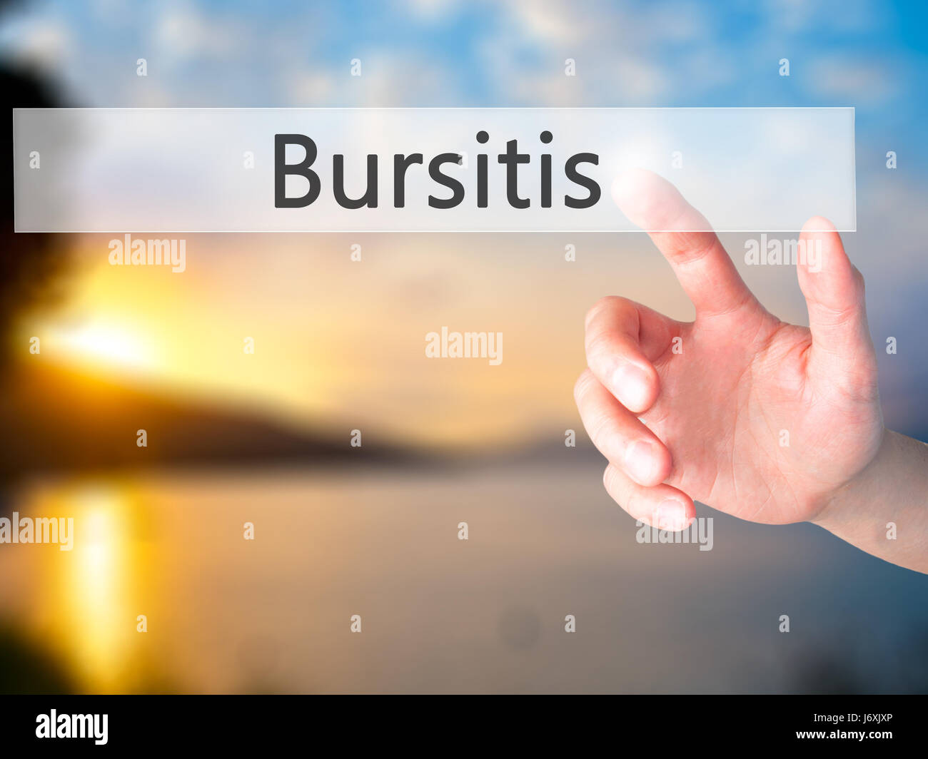 Bursitis - Hand pressing a button on blurred background concept ...