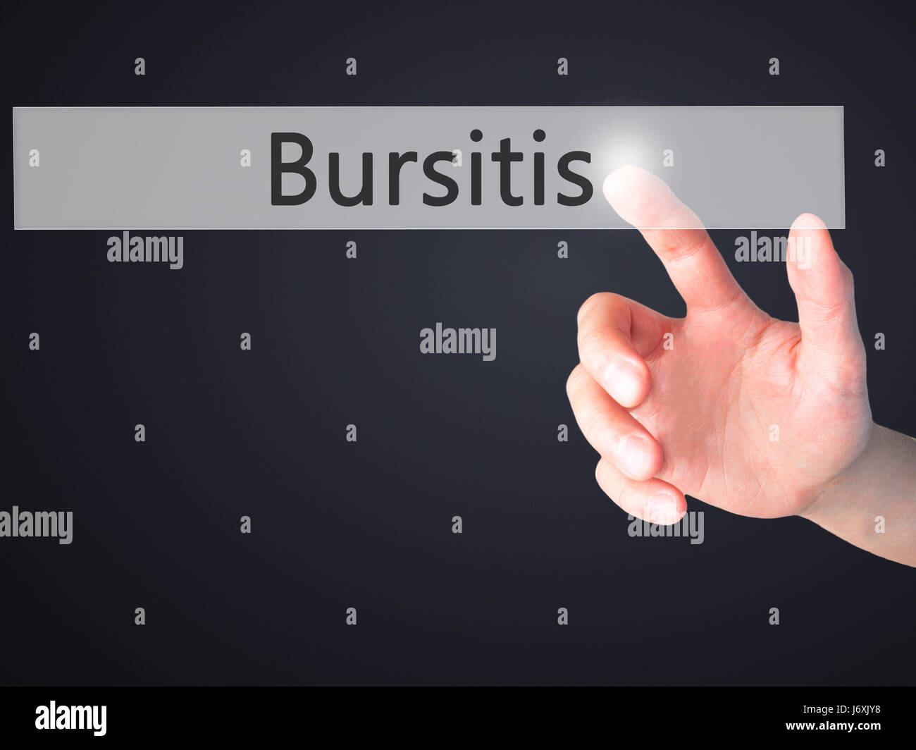 Bursitis - Hand pressing a button on blurred background concept ...