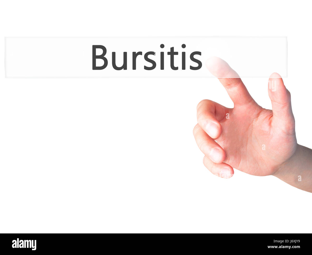 Bursitis - Hand pressing a button on blurred background concept ...
