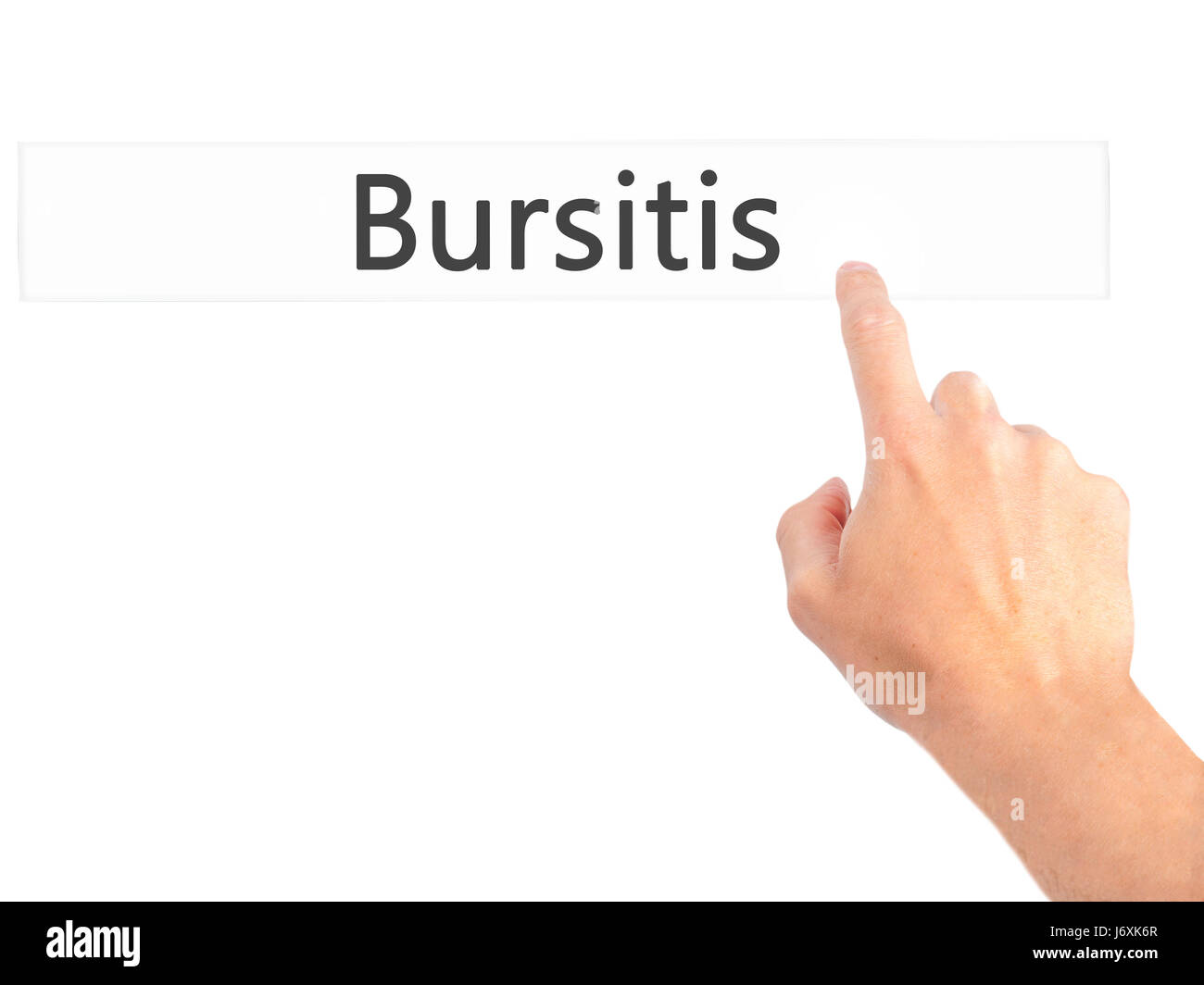 Bursitis - Hand pressing a button on blurred background concept ...