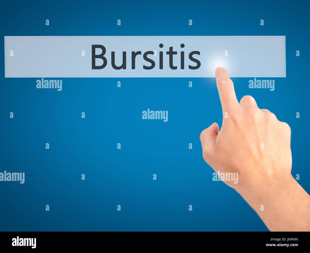 Bursitis - Hand pressing a button on blurred background concept ...