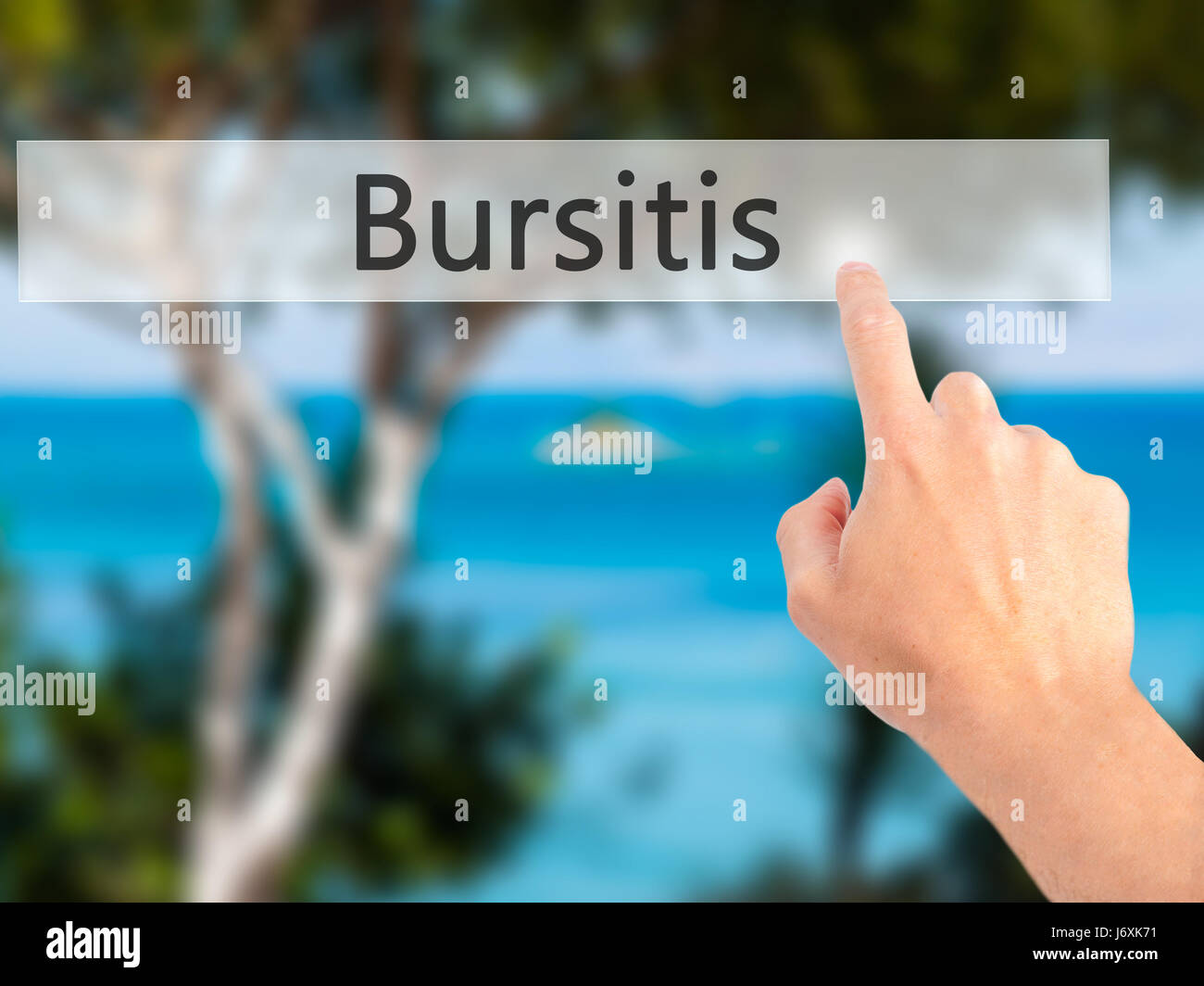 Bursitis - Hand pressing a button on blurred background concept ...
