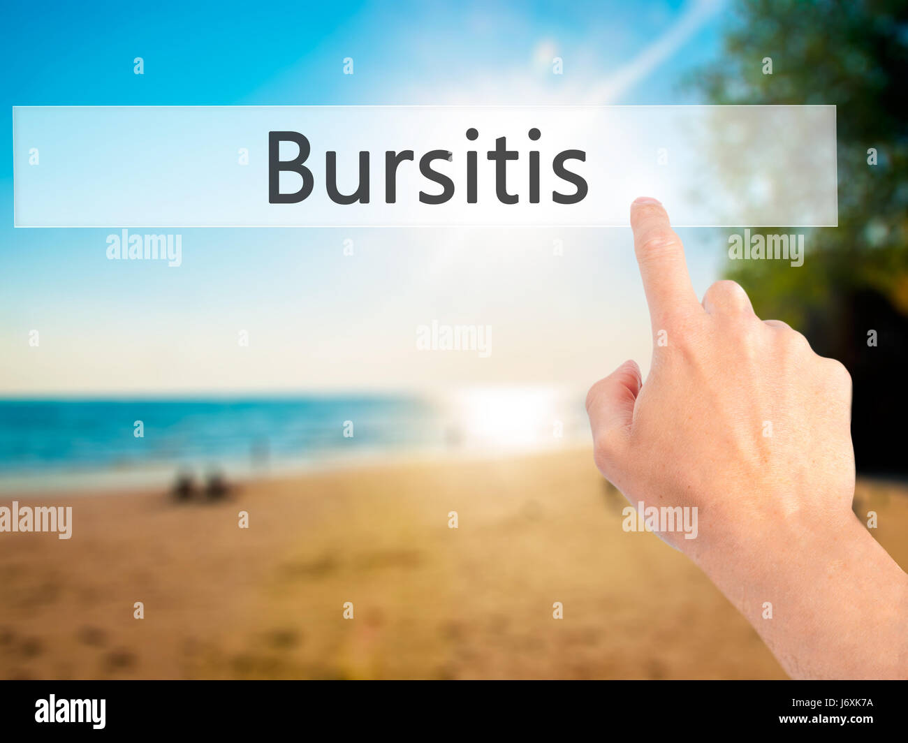 Bursitis - Hand pressing a button on blurred background concept ...