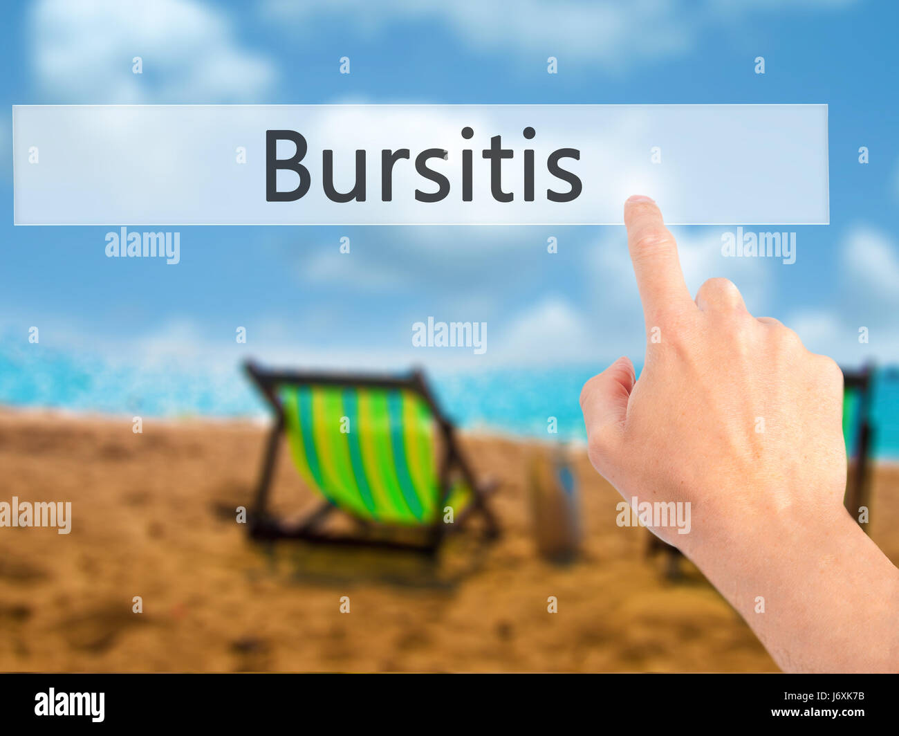 Bursitis - Hand pressing a button on blurred background concept ...
