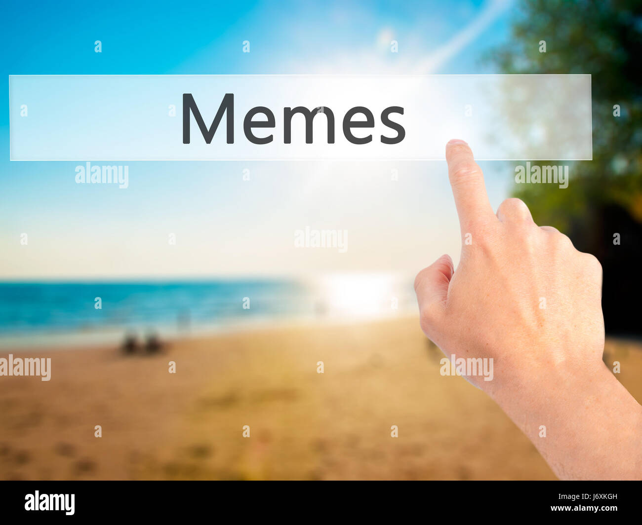 Memes - Hand pressing a button on blurred background concept . Business ...